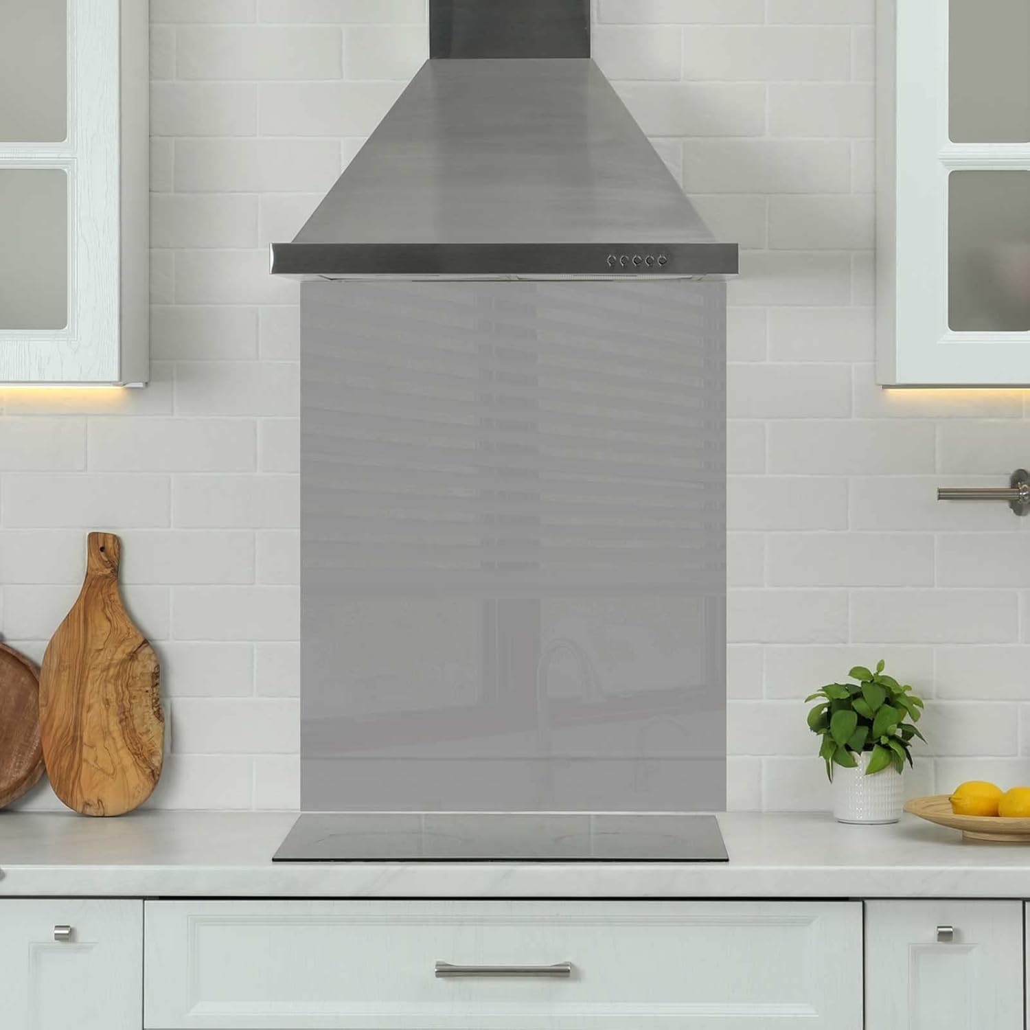 Premium 60 cm x 75 cm Grey Glass 6mm Kitchen Splashback Heat Resistant ...