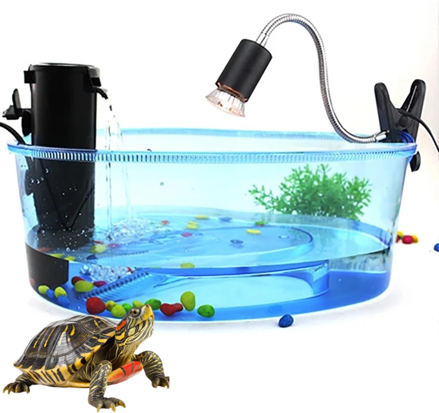 Jainsons Pet Products Blue Turtle Tank Plastic Plant Habitat Reptile ...