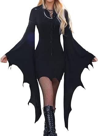 Amazon.com: Witch Dress for Women Halloween Suit Masquerade Evil Bat ...