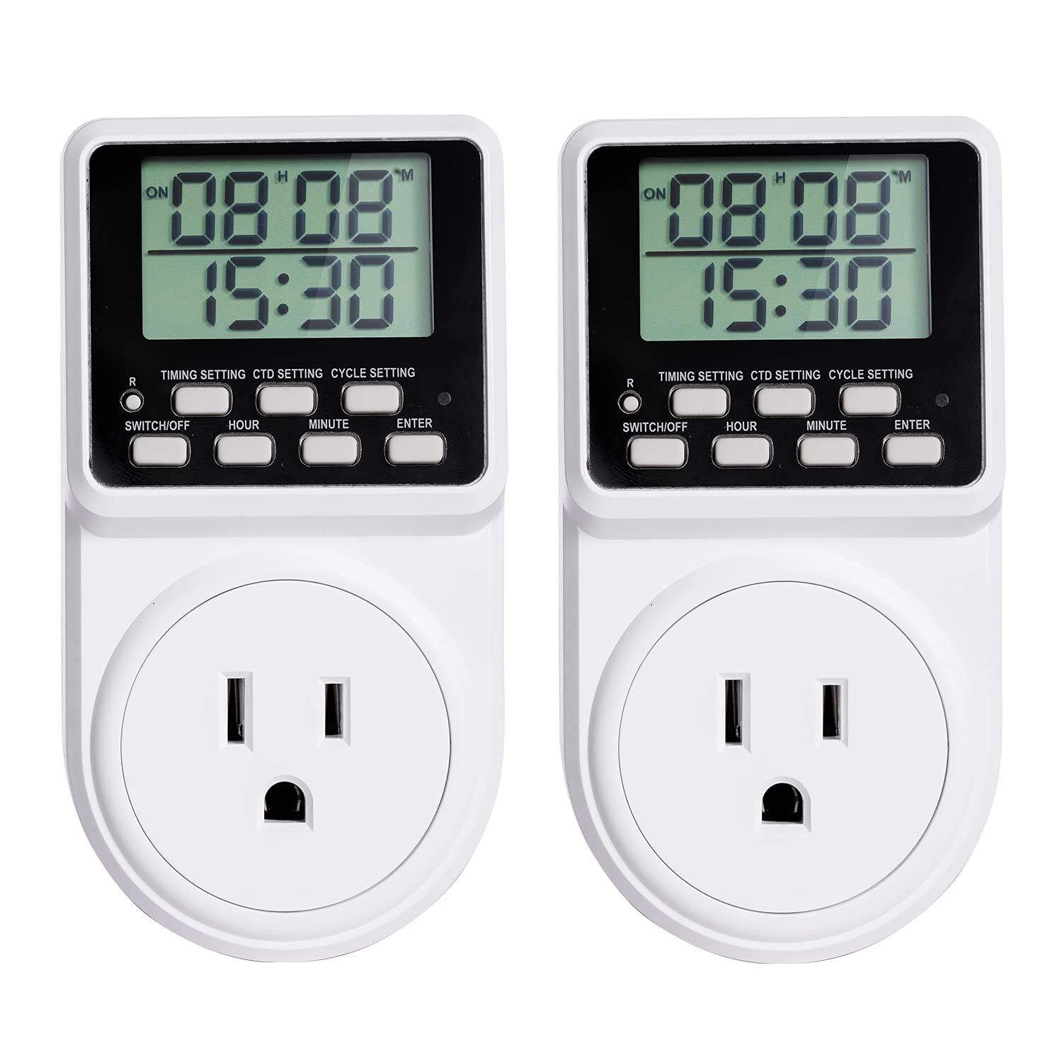 Techbee Indoor Digital Infinite Repeat Cycle Intermittent Outlet Timer Plug 24 Hour Programmable ...