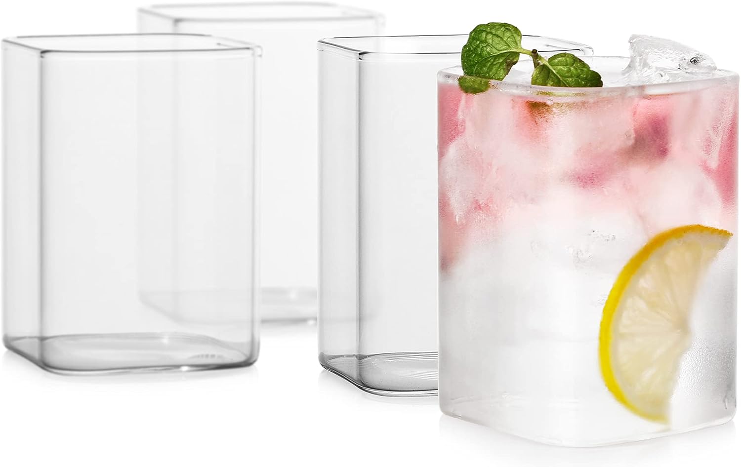 LUXU Drinking Glasses 8 oz,Thin Square Glasses Set of 4,Elegant Bar ...