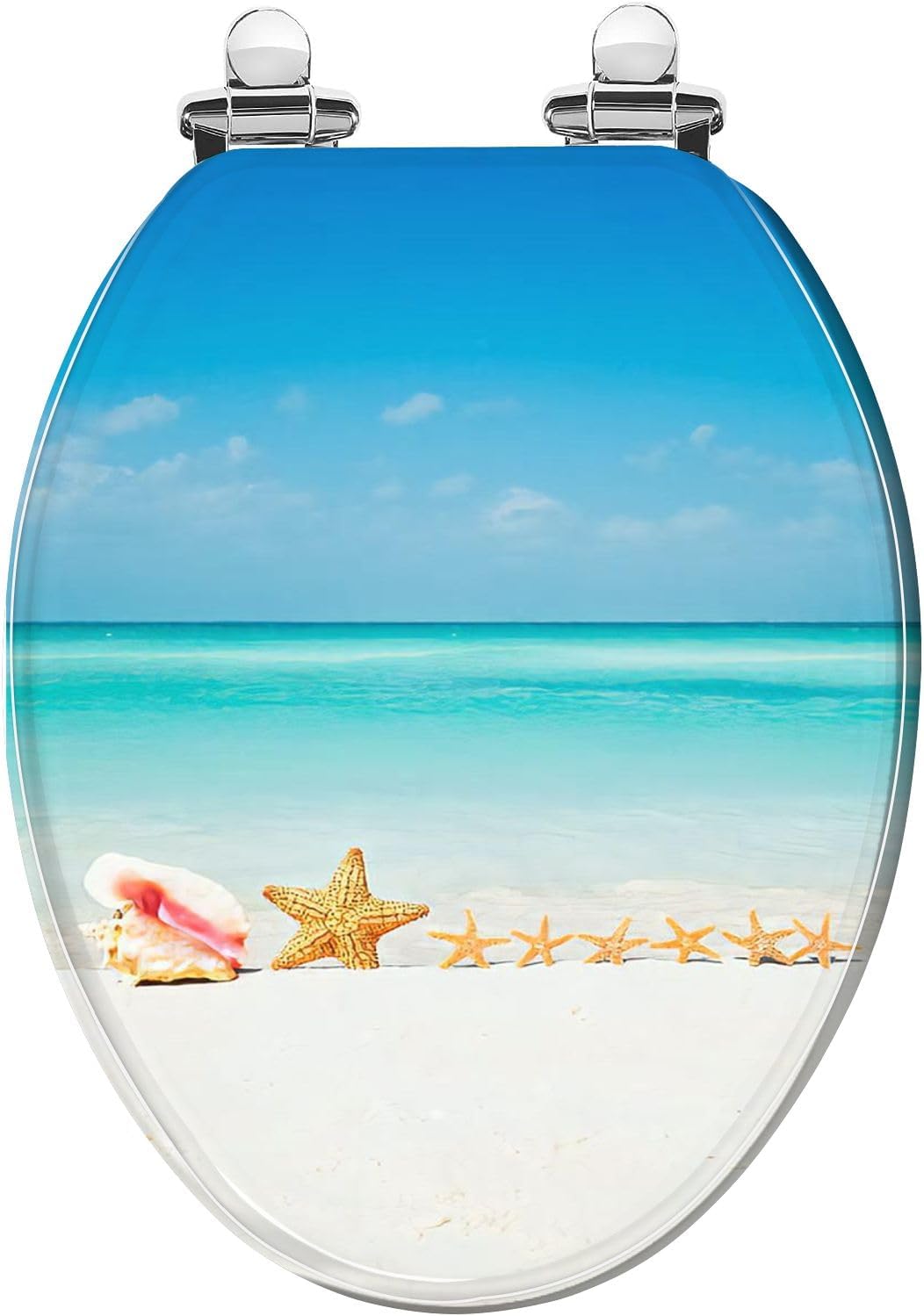 Elongated Toilet Seat Summer Beach VacationSeashell Sand Caribbean Sea ...