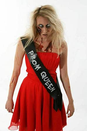 ZOMBIE PROM QUEEN SASH CHEAP HALLOWEEN FANCY DRESS COSTUME OUTFIT IDEA ...