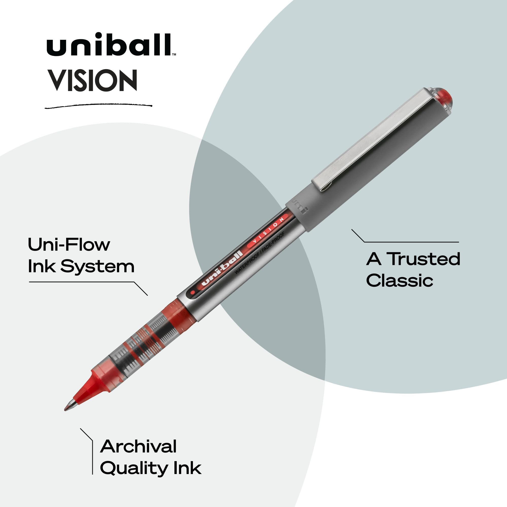 uni-ball uniball Vision Rollerball Pens with 0.7mm Fine Point, Red, 12 ...