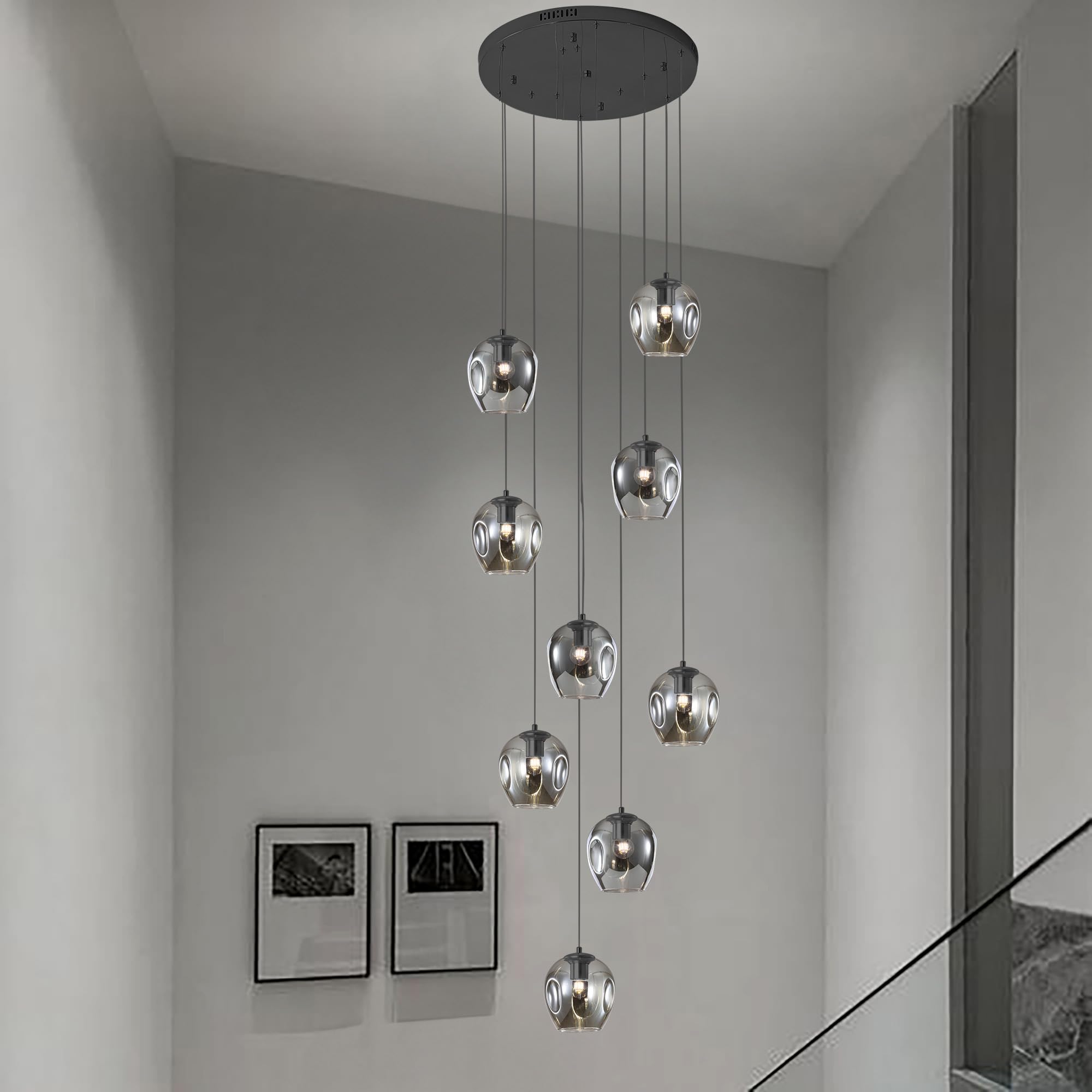 IDEQUY Mid Century Pendant Light 9-Light Smoke Gray Glass Chandelier ...