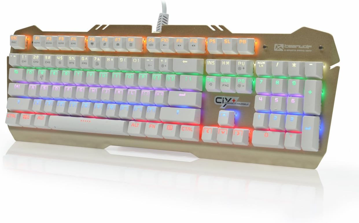 Hcman Teamwolf Mechanical Gaming Keyboard Pure Alloy Panel LED Backlit ...