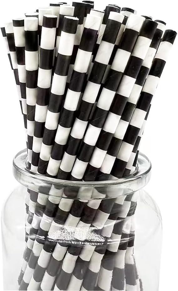 Amazon.com: Biodegradable Black White Checkered Straws, 100 PCS Racing ...