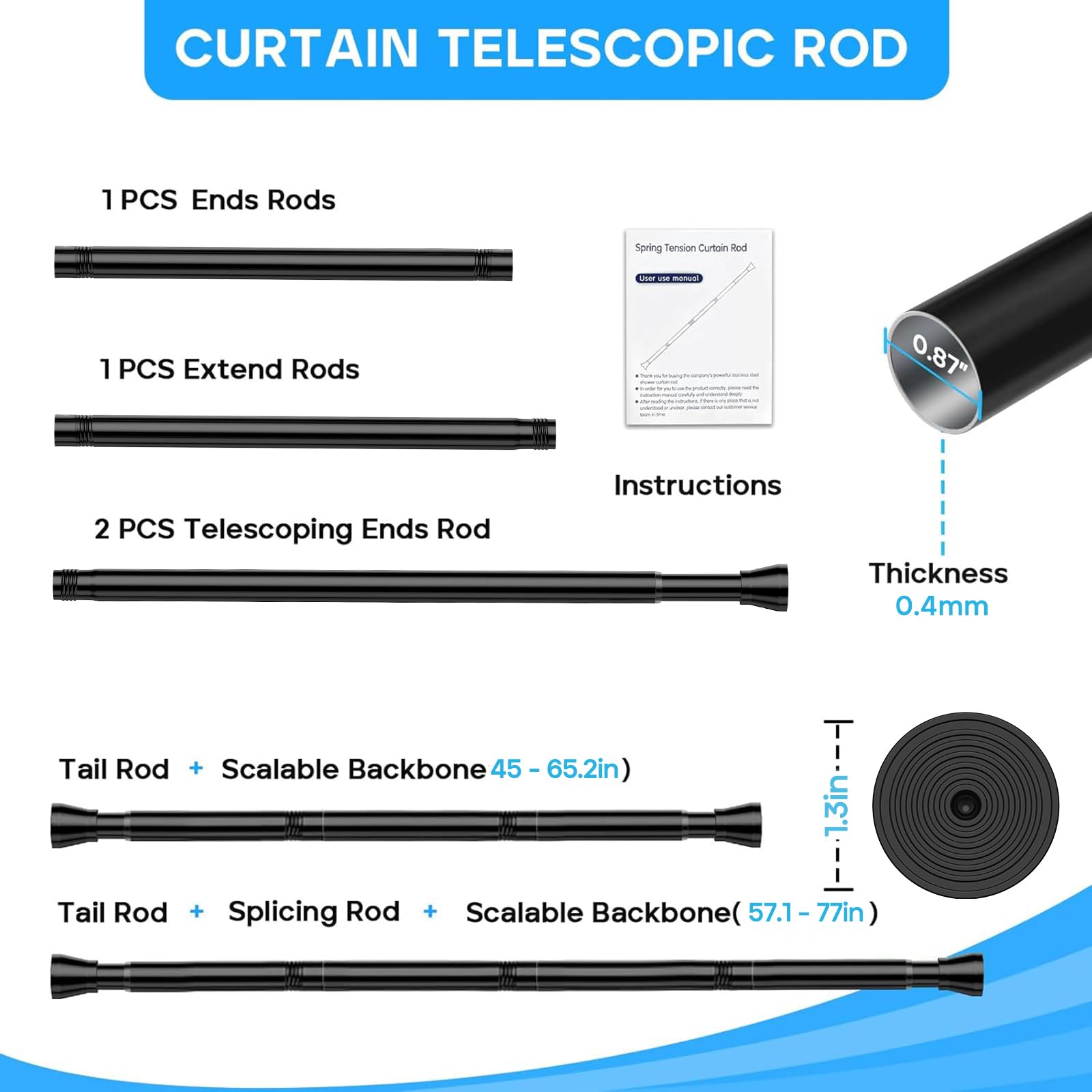 Snapklik.com : AIZESI Spring Tension Rods Adjustable Tension Curtain ...