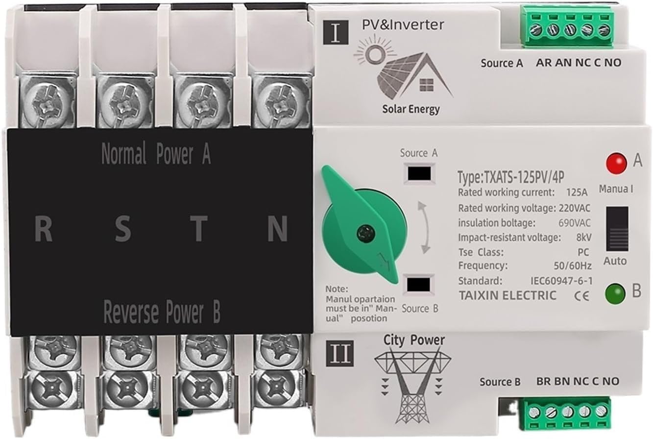 Amazon.com: 4P 4 Phase Din Rail PV Inverter Dual Power Automatic ...