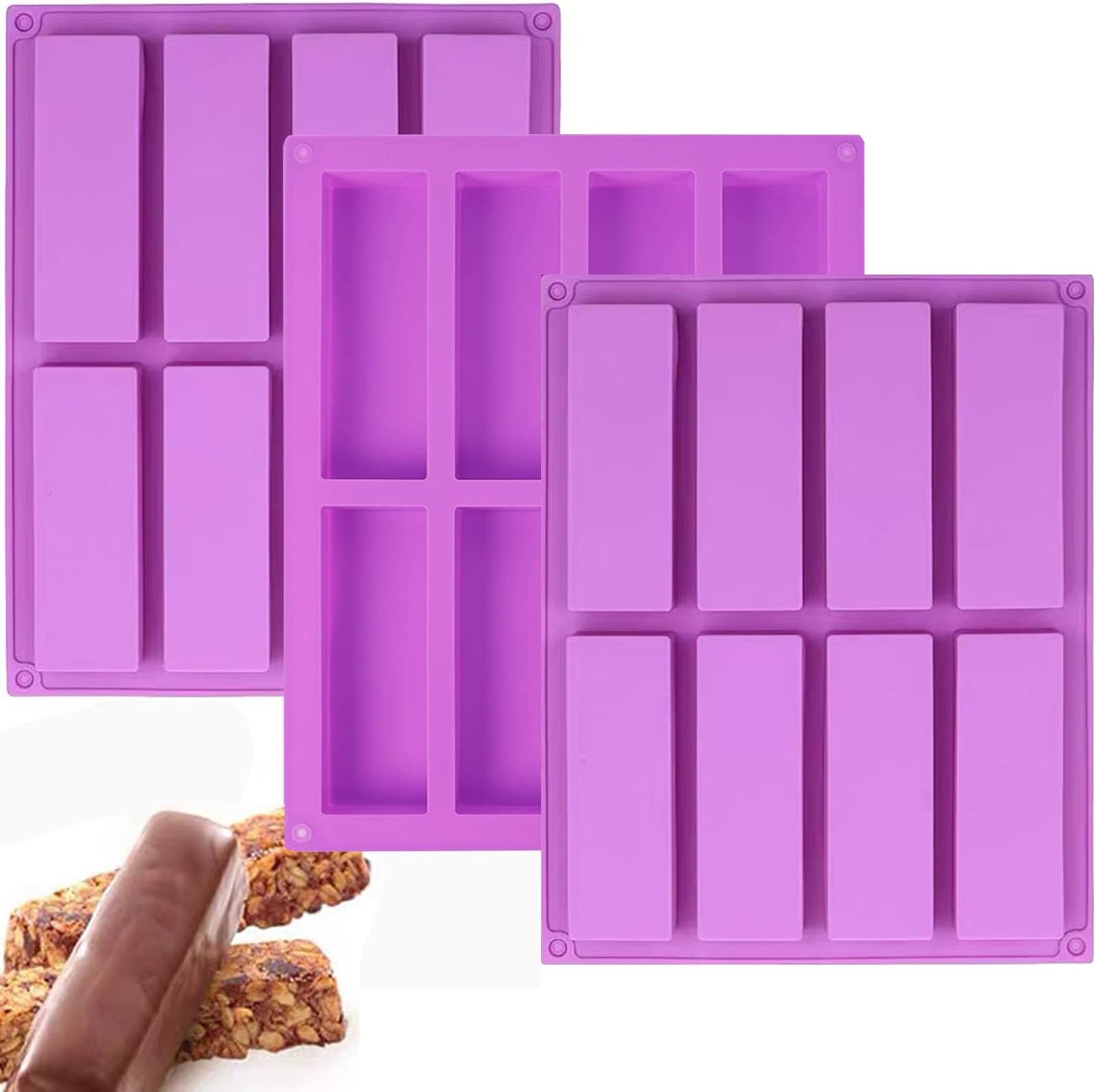 Amazon.com: 3 Pack Granola Bar Mold Silicone Mold,8 Cavity Rectangle ...