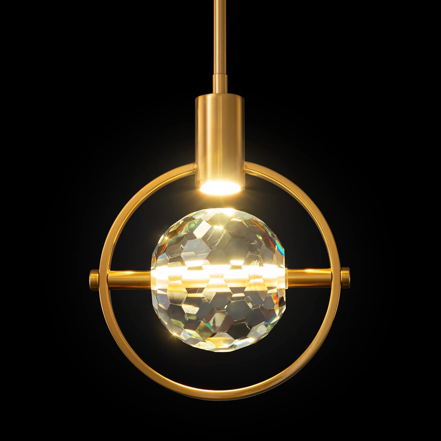 LIANGMH Modern Crystal Pendant Light in Gold Brushed Brass Finish Mini ...