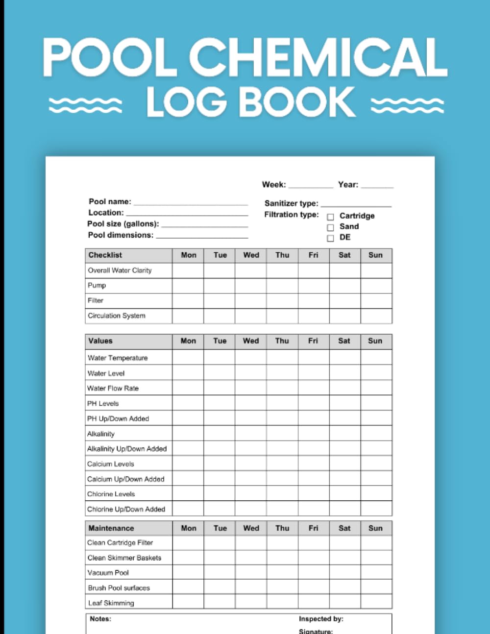 Pool Chemical Log Book: Achieve and Maintain Sparkling Clean Pools ...