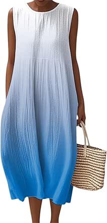 HAVUITYY Summer Cotton Linen Dresses for Women 2025 Casual Sleeveless ...