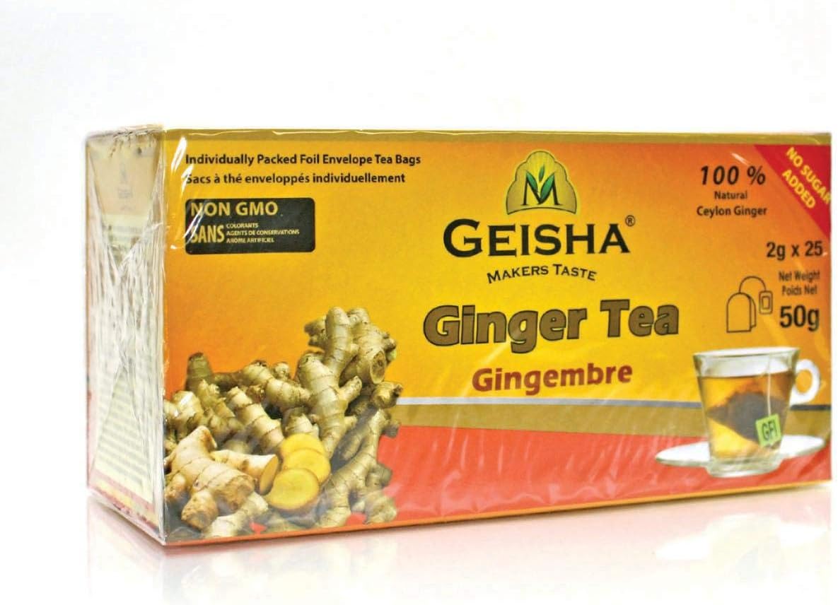 GEISHA Ginger Tea - 2 PACK (50 Tea Bags/Pouches) | Ceylon Tea | Nausea ...