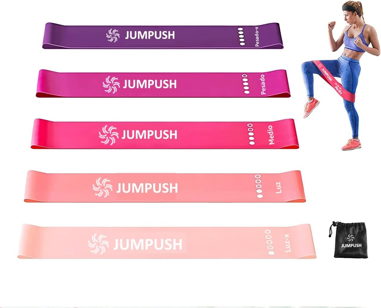 JUMPUSH Ligas de resistencia para ejercicio-Juego de 5 ligas para ...