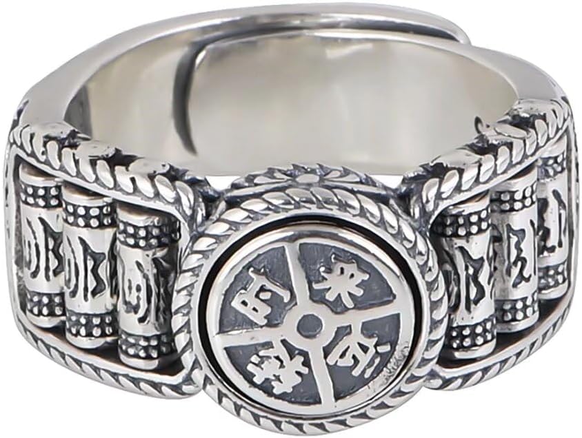 NYSTEP Tibetan Buddhist Prayer Wheel Rings S925 Sterling Silver Spinner ...