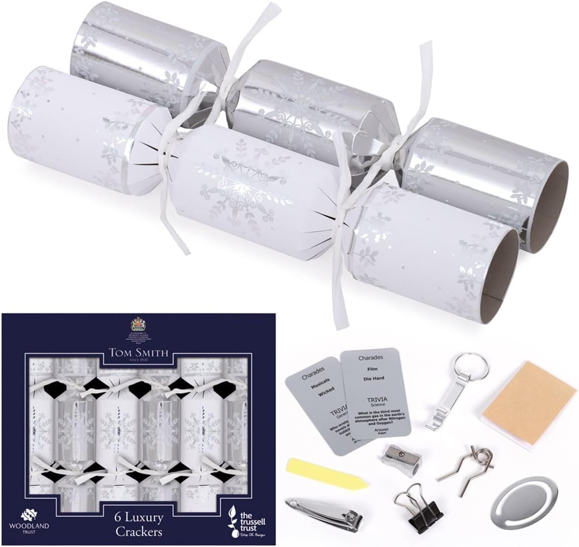Tom Smith Pack 6 Luxury Mini Christmas Crackers White & Silver ...