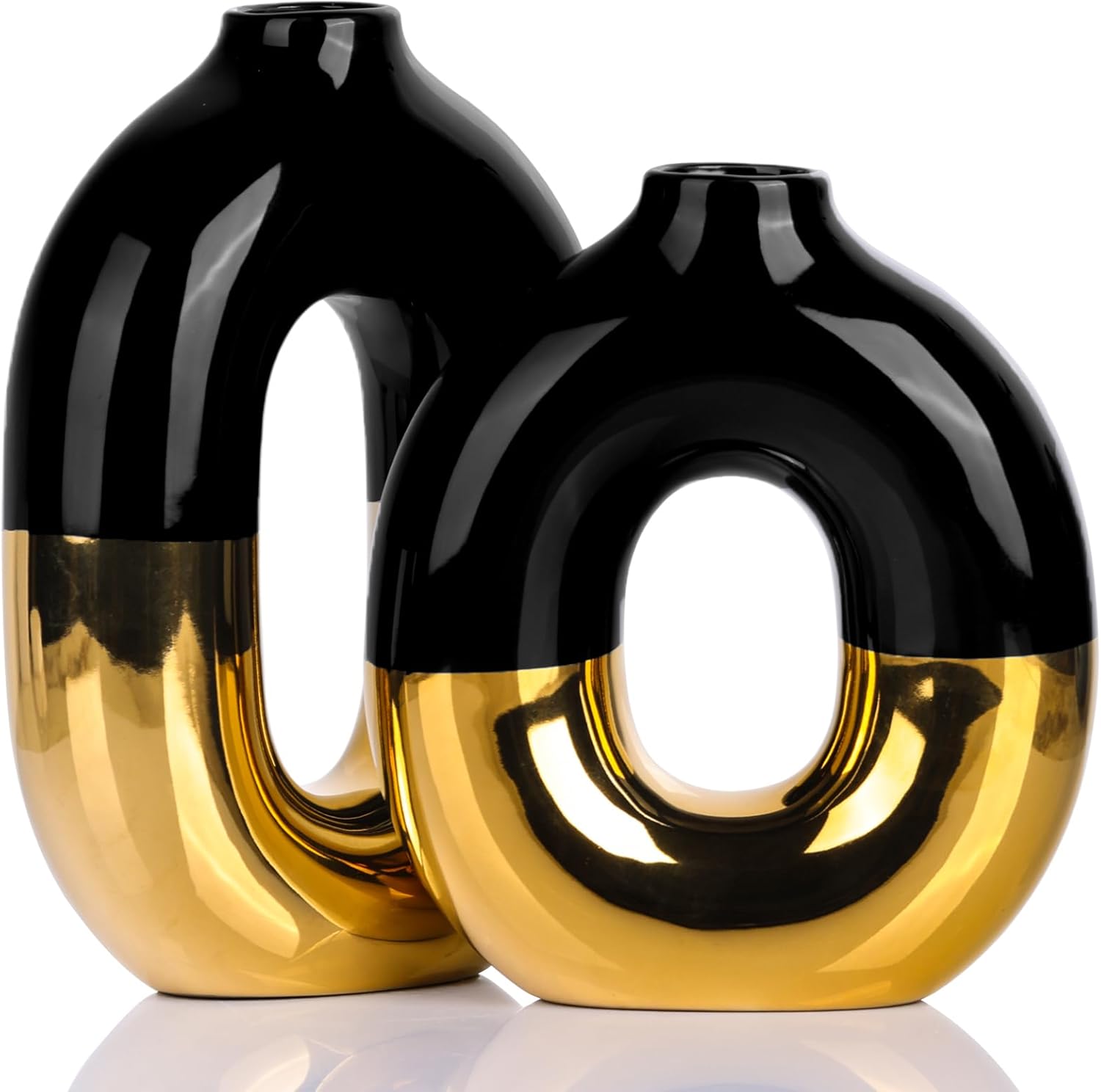Amazon.com: Black and Gold Vase Set of 2 Ceramic Vase Black Gold Vase ...