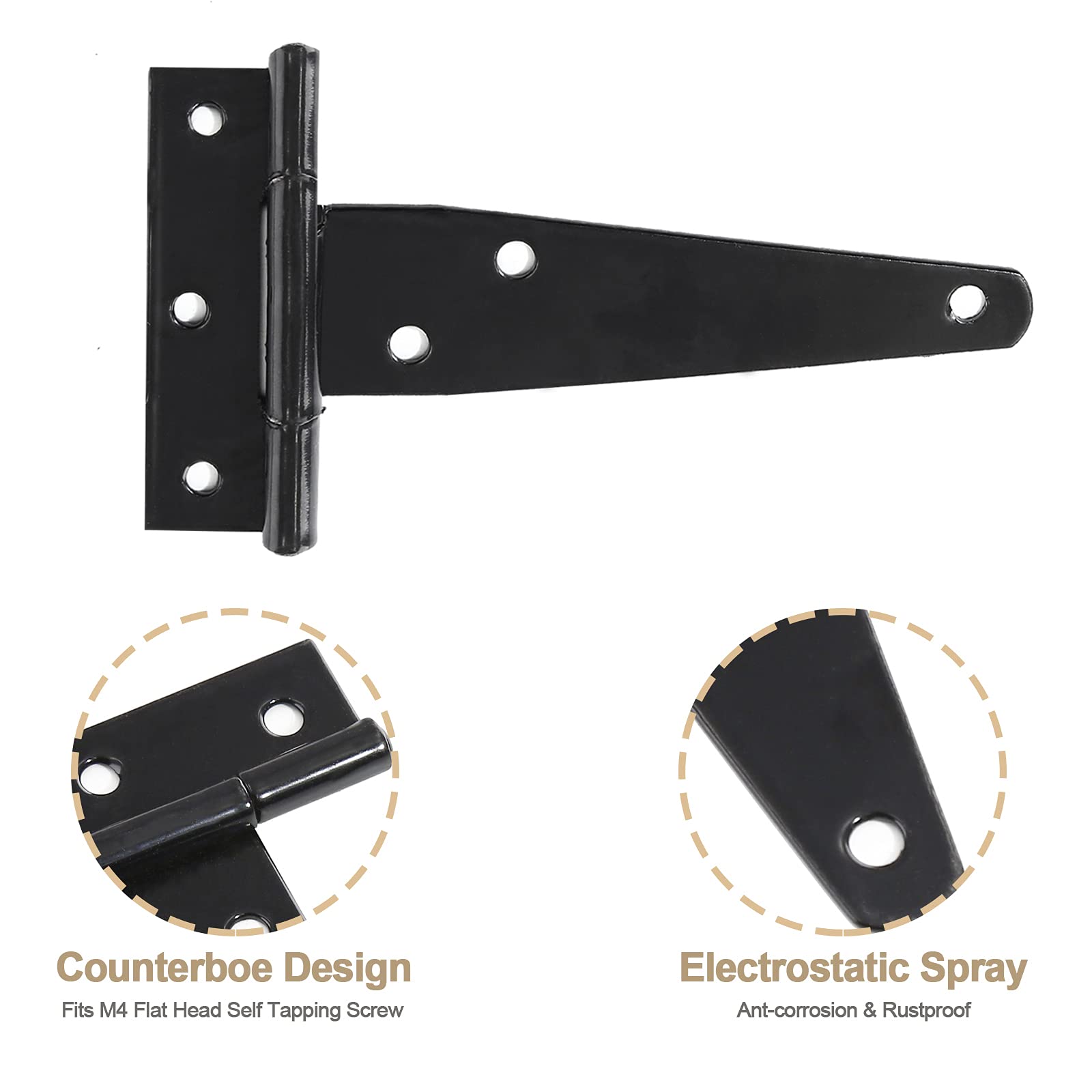 Snapklik.com : Seimneire 8pcs 4 Inch T-Strap Door Hinge, Heavy Duty ...