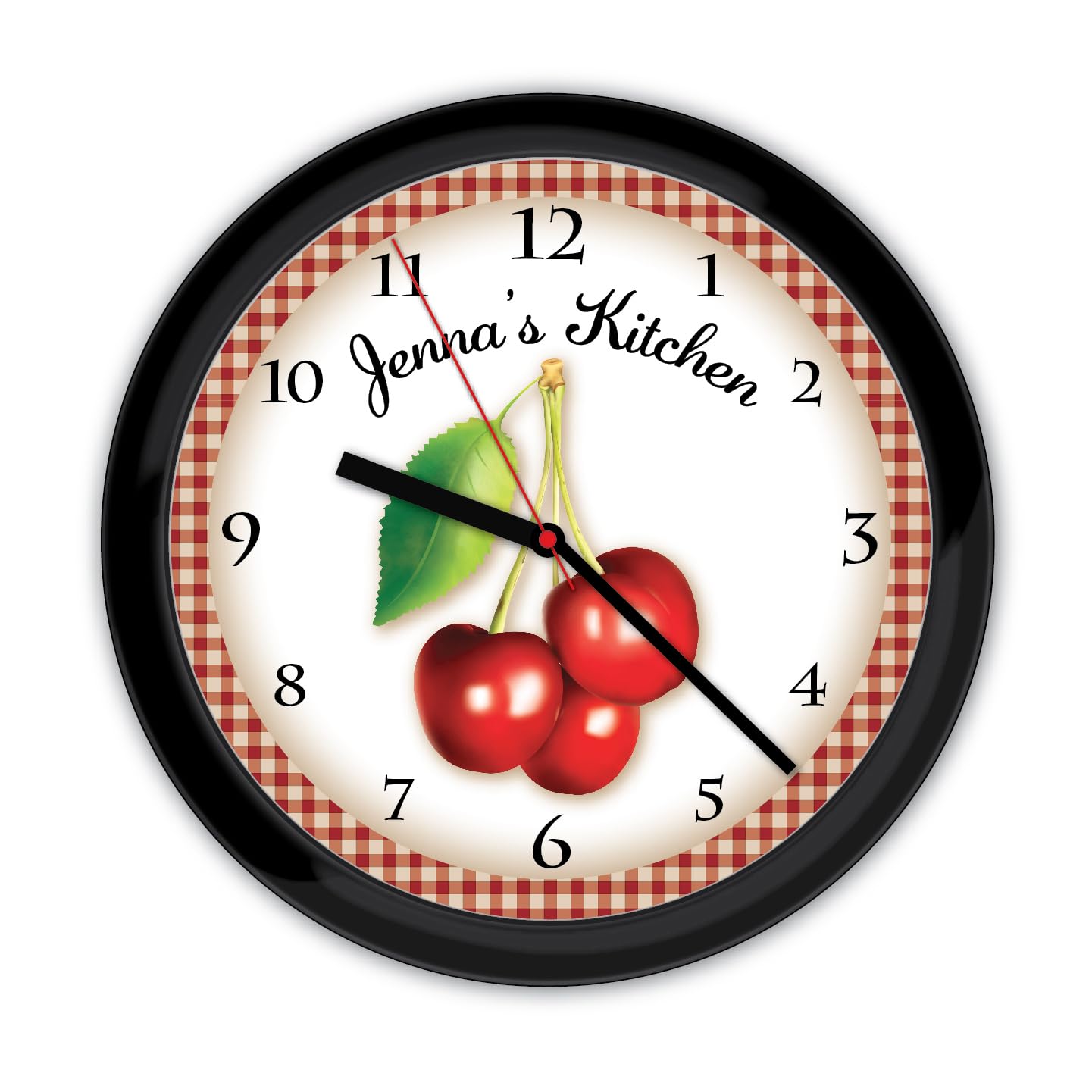 Amazon.com: Personalized Country Cherry Wall Clock - Checker Kitchen ...