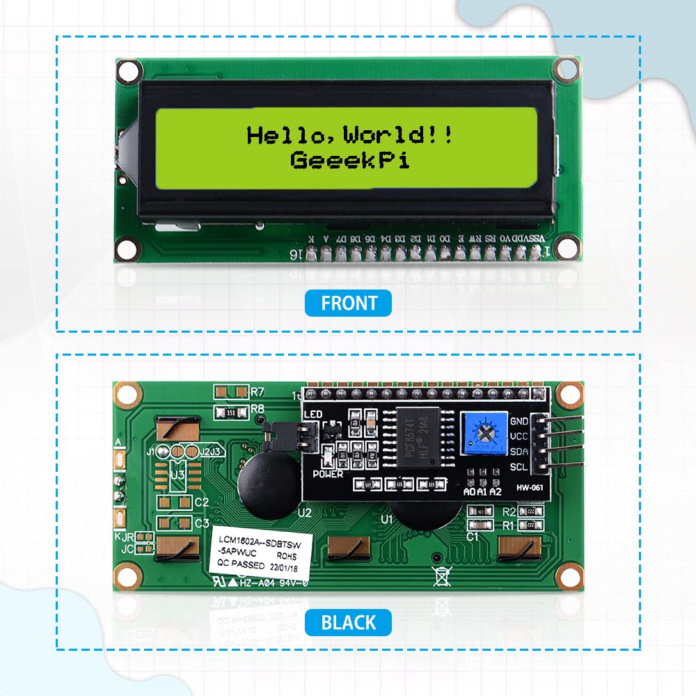 Snapklik.com : 2-Pack I2C 1602 LCD Display Module 16X2 Character Serial Yellow Backlight LCD ...