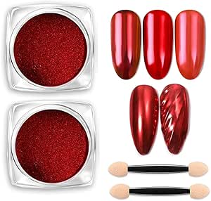 Amazon.com: 2 Boxes Red Chrome Nail Powder Metallic Mirror Effect ...