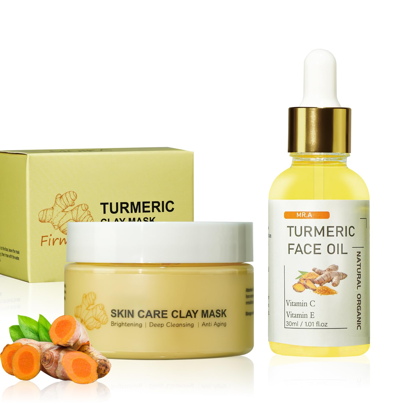 Amazon.com : Turmeric Face Clay Mask & Turmeric Oil skincare kit ...