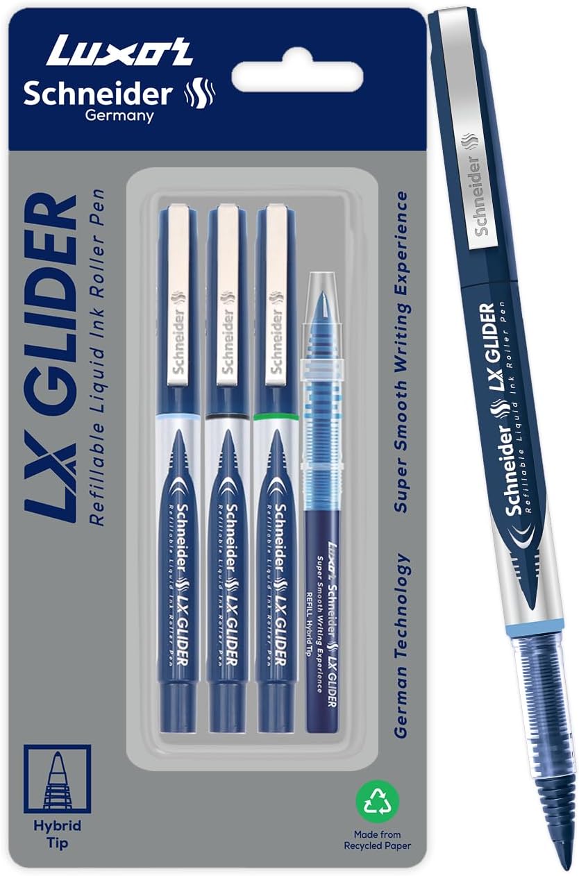 Luxor Schneider, LX Glider Pens, Pack of 3, Ink- (Blue, Black, Green ...