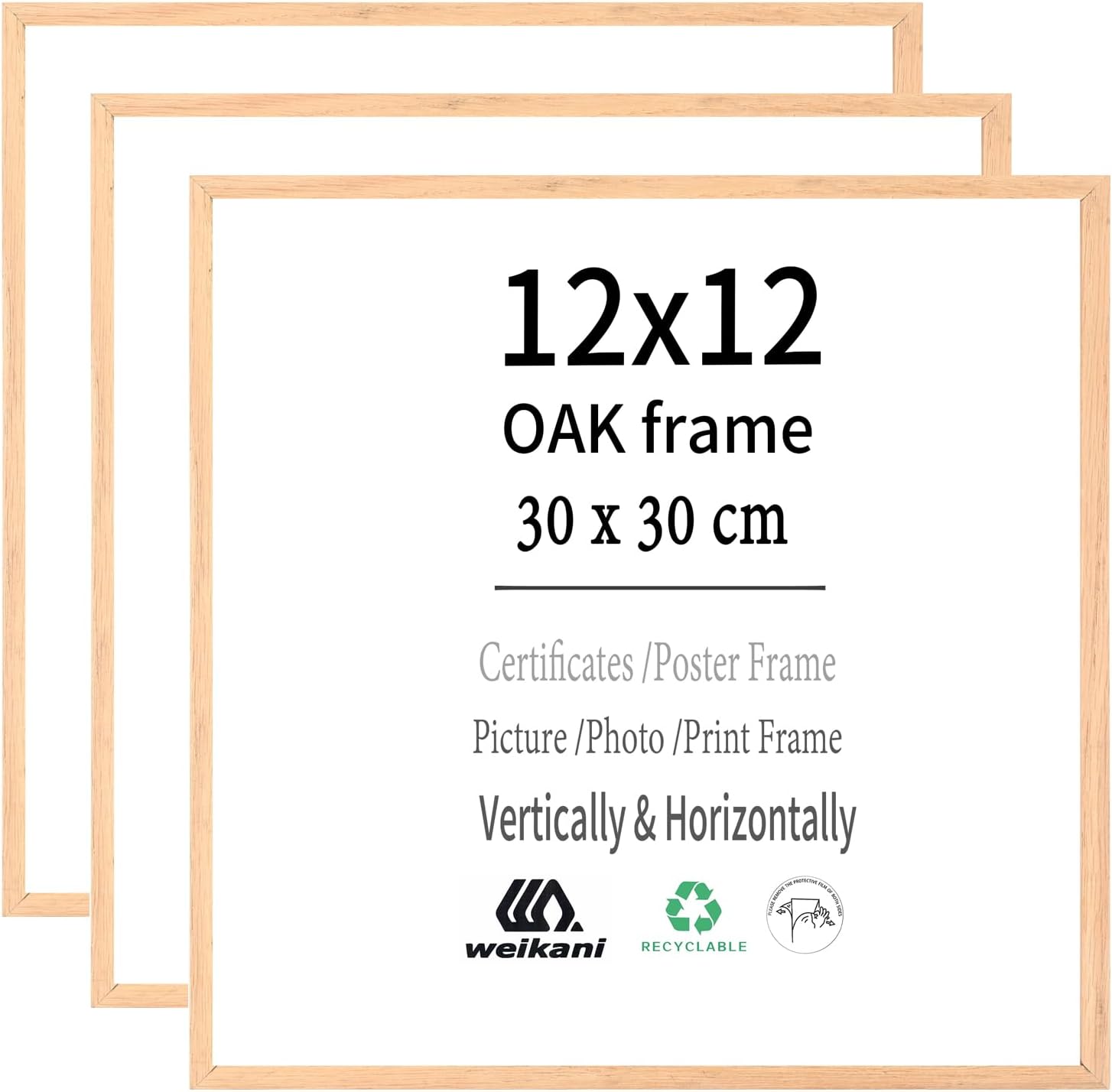 Amazon.com - Weikani 12x12 OAK Wood Picture Frame,3 Pack-30x30cm Wood ...