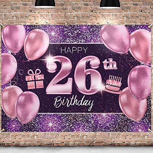 Amazon.com: PAKBOOM Happy 26th Birthday Banner Backdrop - 26 Birthday ...