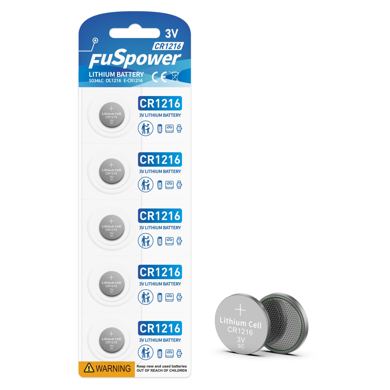 Amazon.com: Fuspower CR1216 Watch Battery CR 1216 Battery 3V Lithium ...