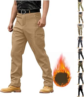 Amazon.com: Fleece Lined Work Pants for Men Winter Warm Slim Fit Cargo ...