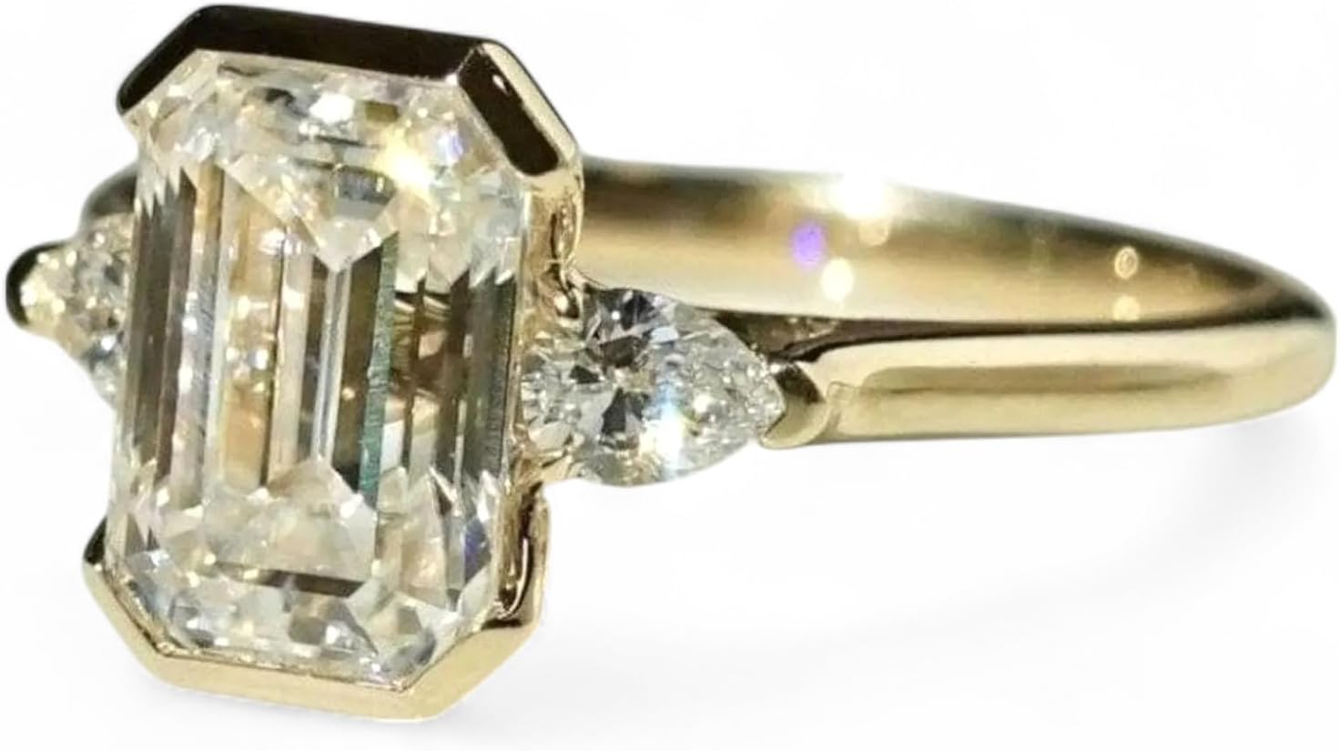 2 CT Emerald Cut Moissanite Engagement Ring 10K Gold Half Bezel Set ...