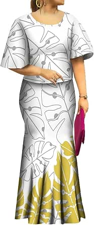 Amazon.com: Samoan Puletasi Butterfly Sleeve Tops Long Fishtail Skirt ...