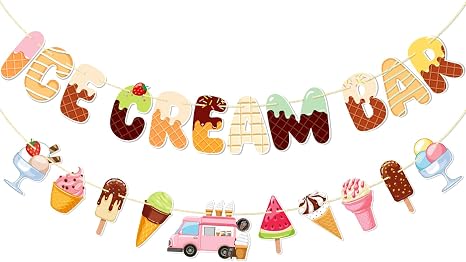 Amazon.com: Ice Cream Bar Banner, Summer Ice Cream Party Decor, NO-DIY ...