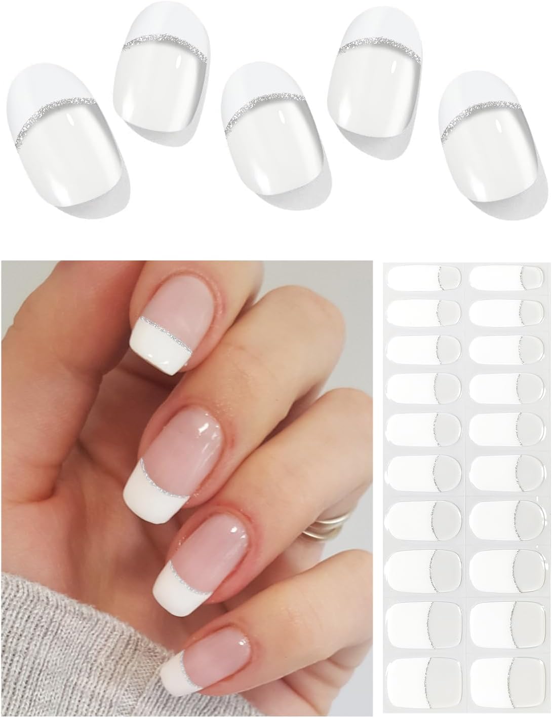 Amazon.com: SpexArt Semi Cured Gel Nail Strips, White French Manicure ...