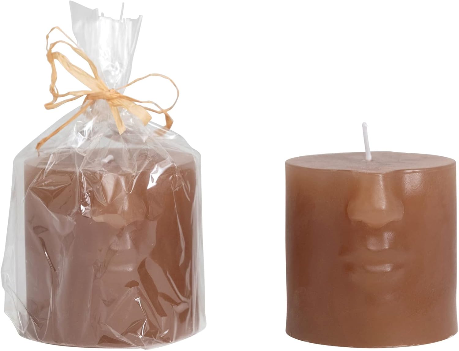 Amazon.com: Creative Co-Op Unscented Face Pillar Candle, Cappuccino ...