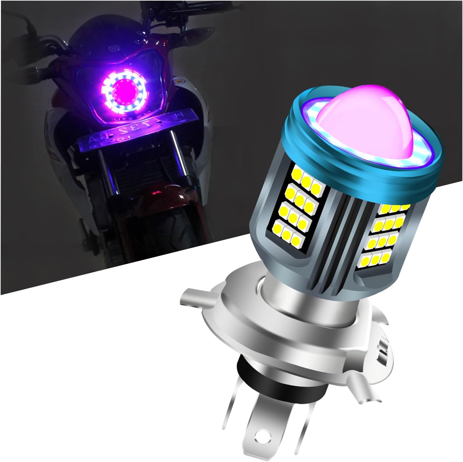 NHHEO HB2 H4 LED Motorcycle Headlight Bulb Red Blue Angel Eye with HD ...