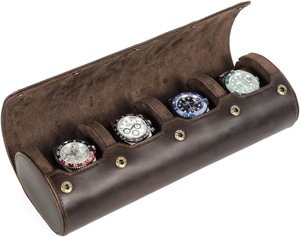Amazon.com: CONTACTS Travel Watch Box Crazy Horse Leather Watch Travel ...