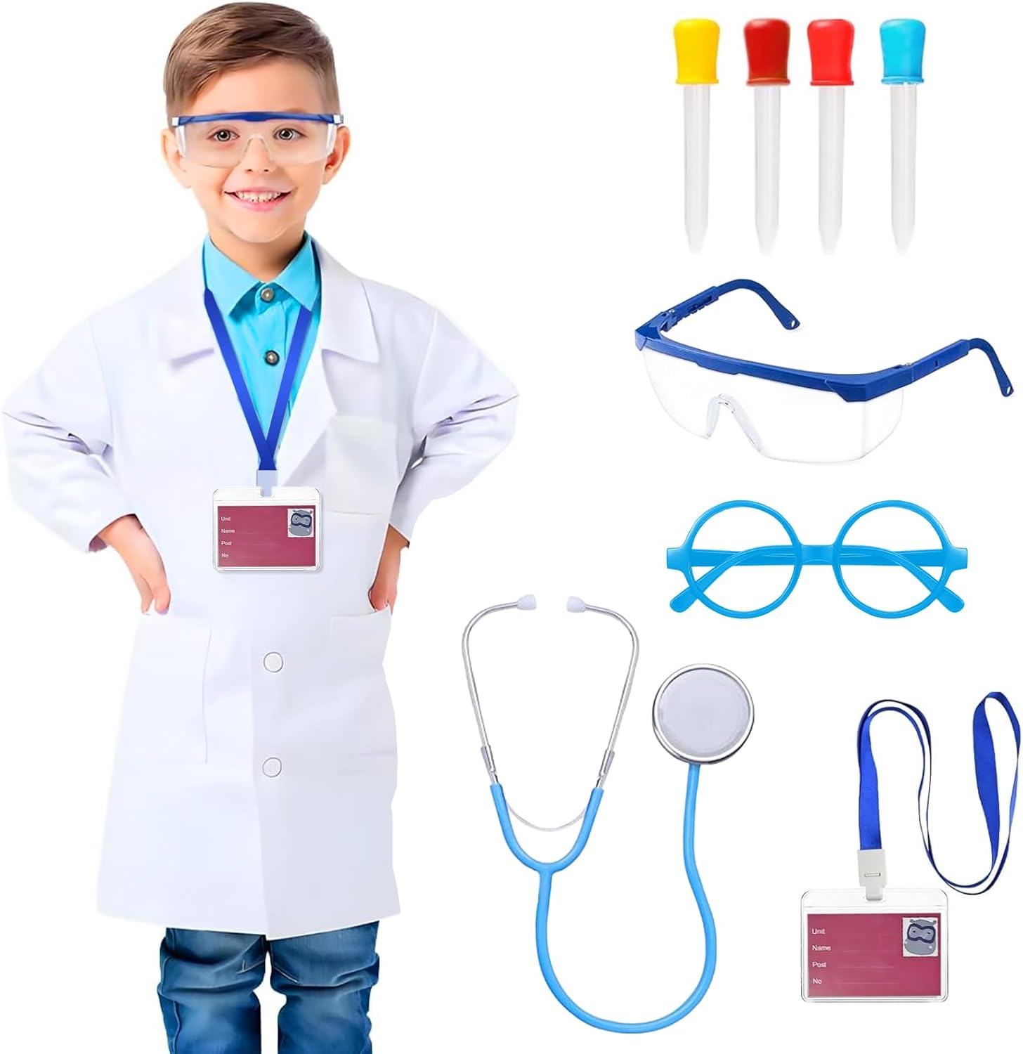 Aonuily Scientist Costume Kids, 9Pcs Doctor Costume Set White Lab Coat ...