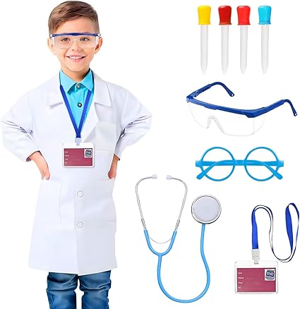 Aonuily Scientist Costume Kids, 9Pcs Doctor Costume Set White Lab Coat ...