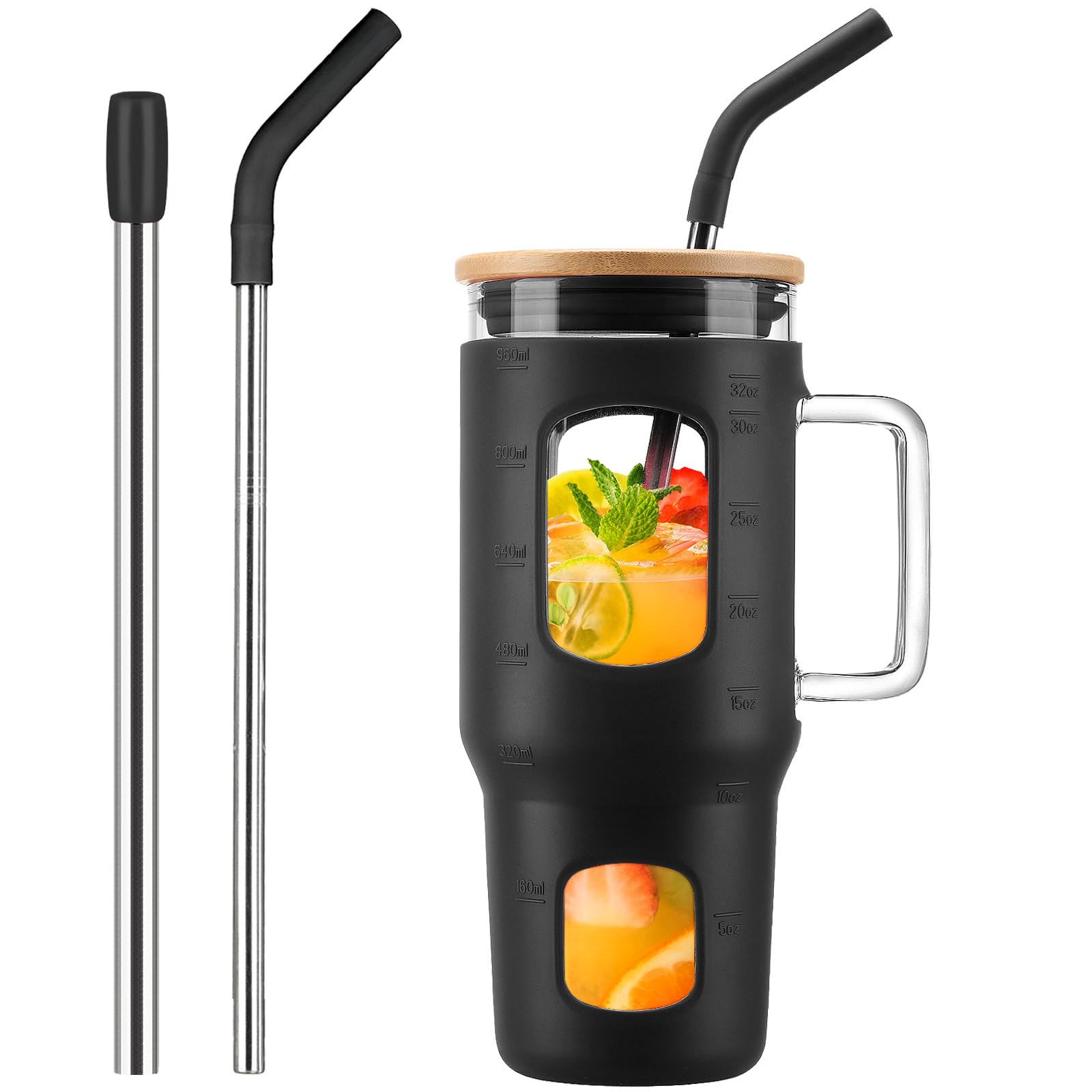 Amazon.com | WINSA Glass Tumbler with Straw and Lid, 32 oz Glass Cup ...