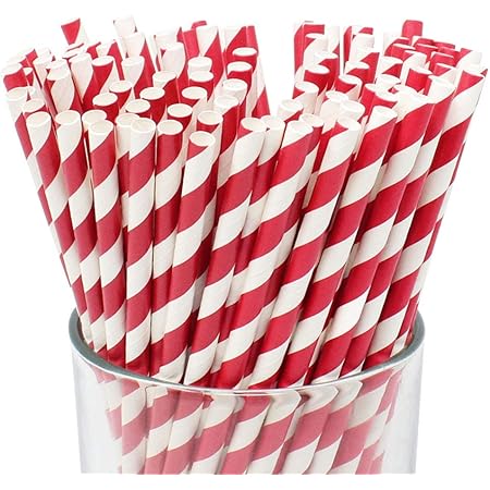 Amazon.com: Bright Red And White Stripes Barber Drinking Paper Straws ...