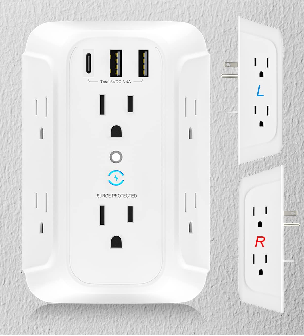 RENDIN Multicontacto,Enchufe de Carga de Tres Lados,Regleta ...