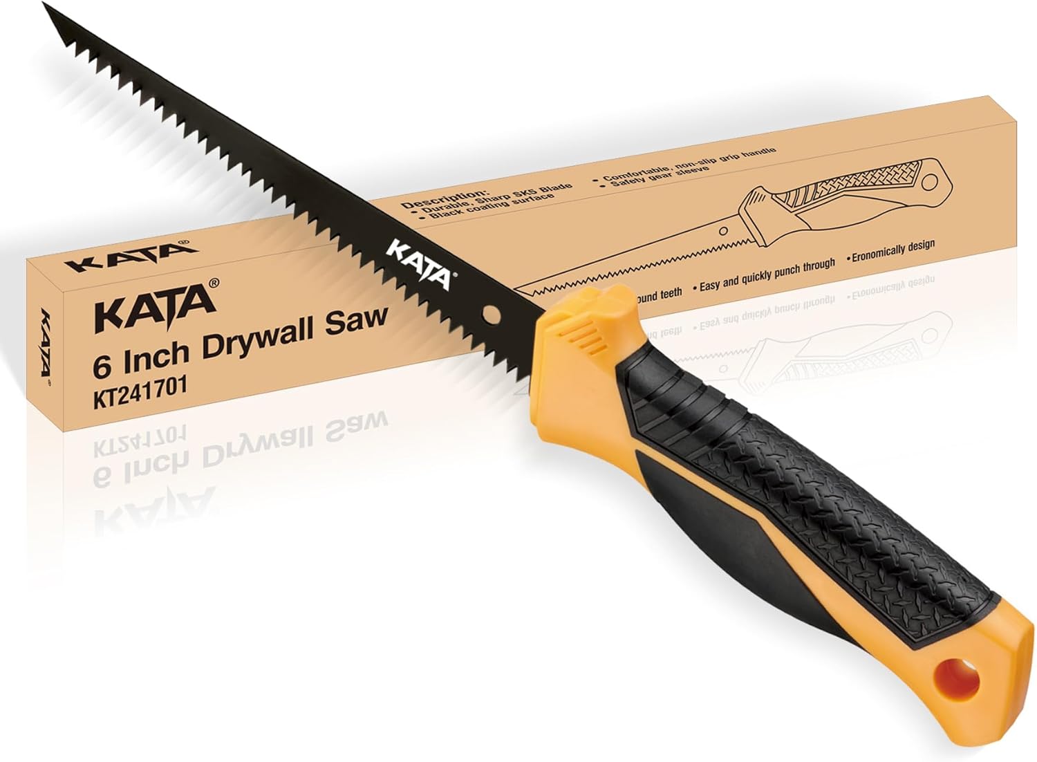 KATA Handsaw Drywall Saw: 6" Sharp 8-TPI SK5 Blade Keyhole Job Saw for Cutting Plywood Cardboard ...