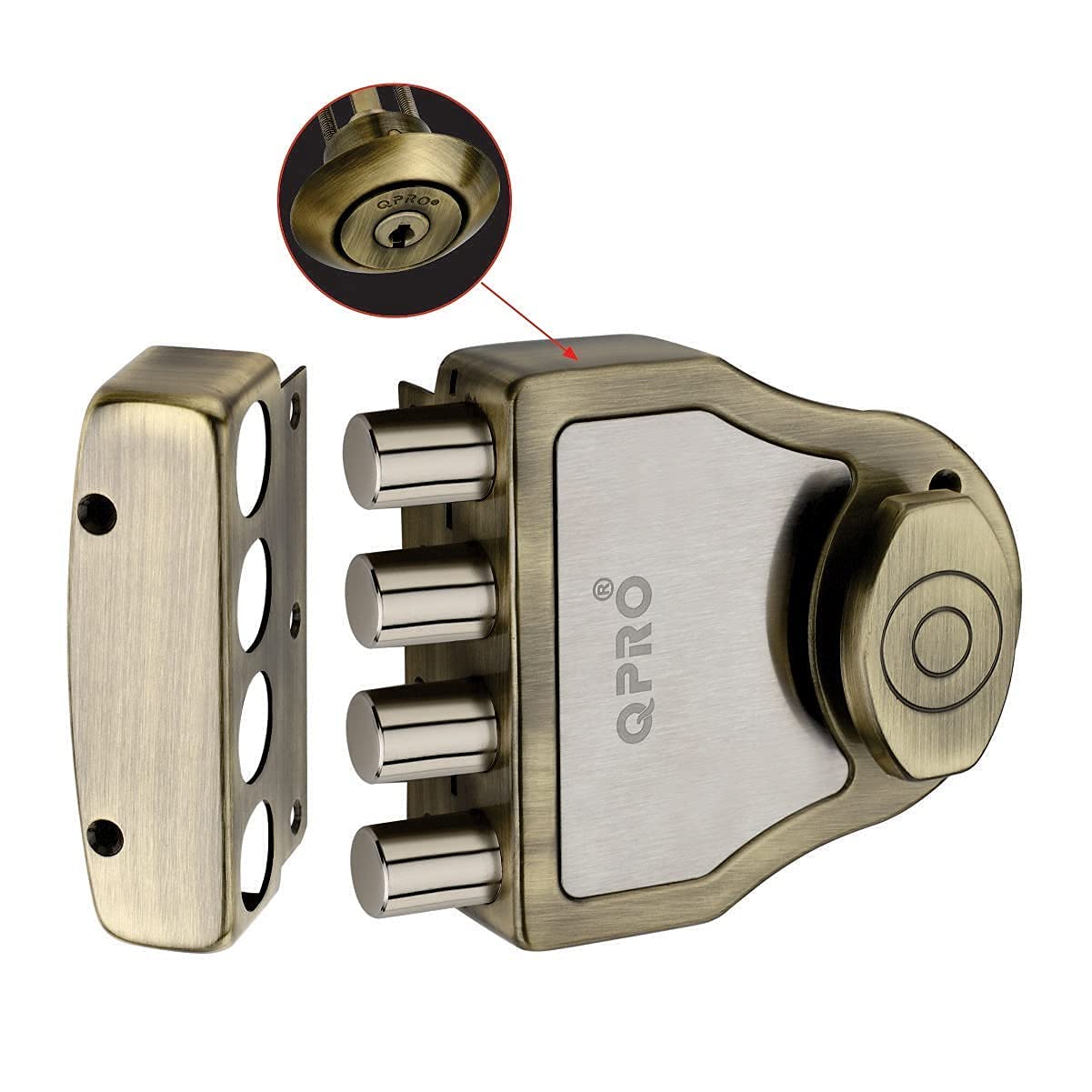 Buy QPRO Antique Finish Main Door Lock with 4 Reversible Brass Keys ...