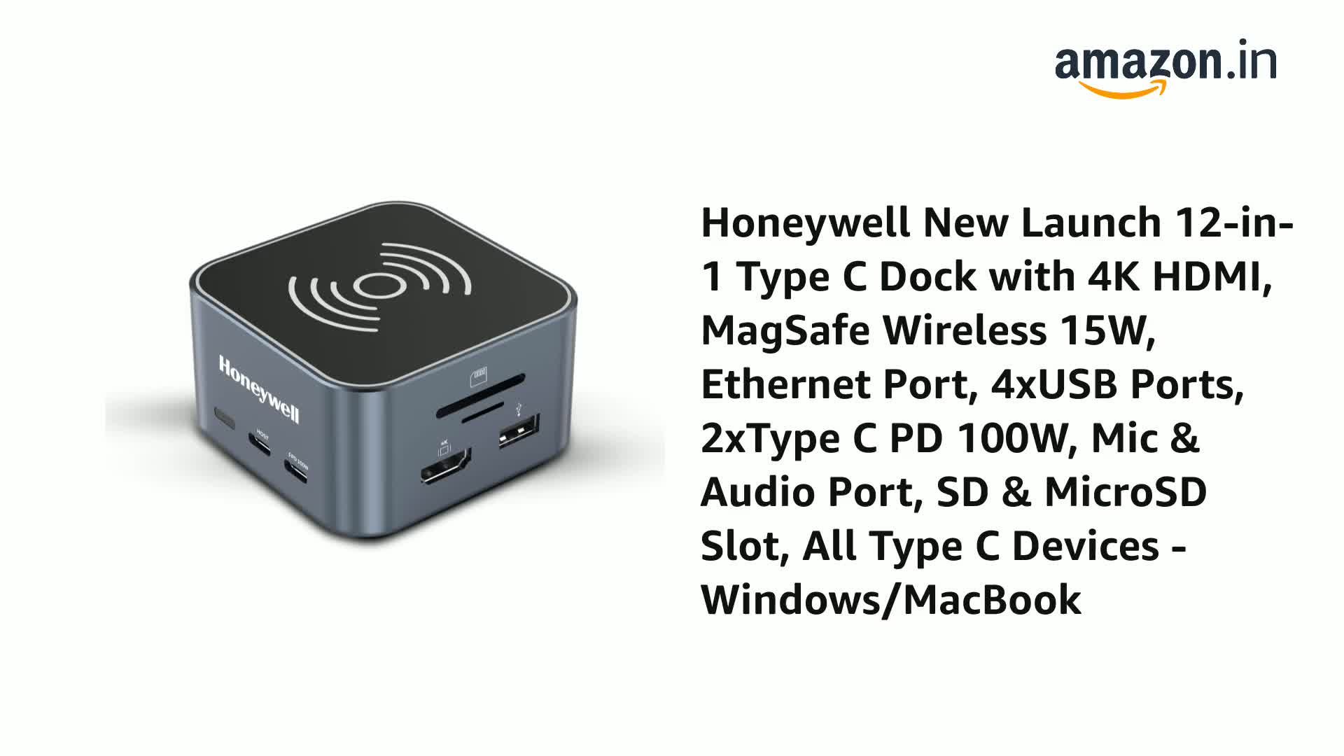 Watch Honeywell New Launch 12-in-1 Type C Dock with 4K HDMI, MagSafe ...