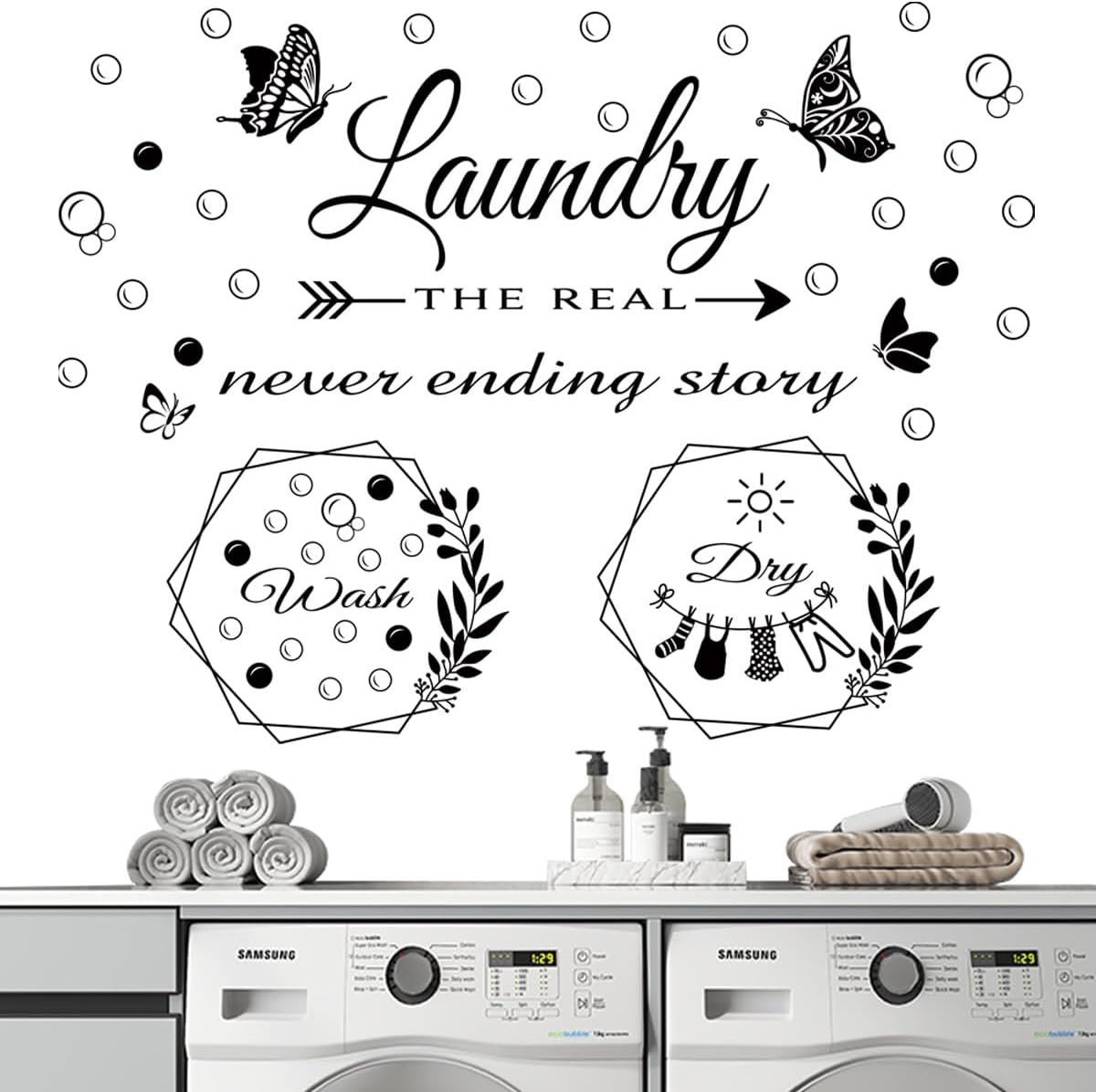 Amazon.com: Wash Dry Laundry Room Decals - Washer & Dryer Stickers ...