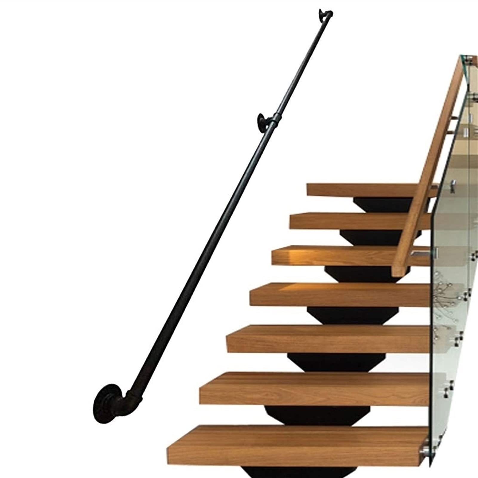 Industrial Iron Pipe Handrail, Metal Staircase Handrail Wall Mount ...
