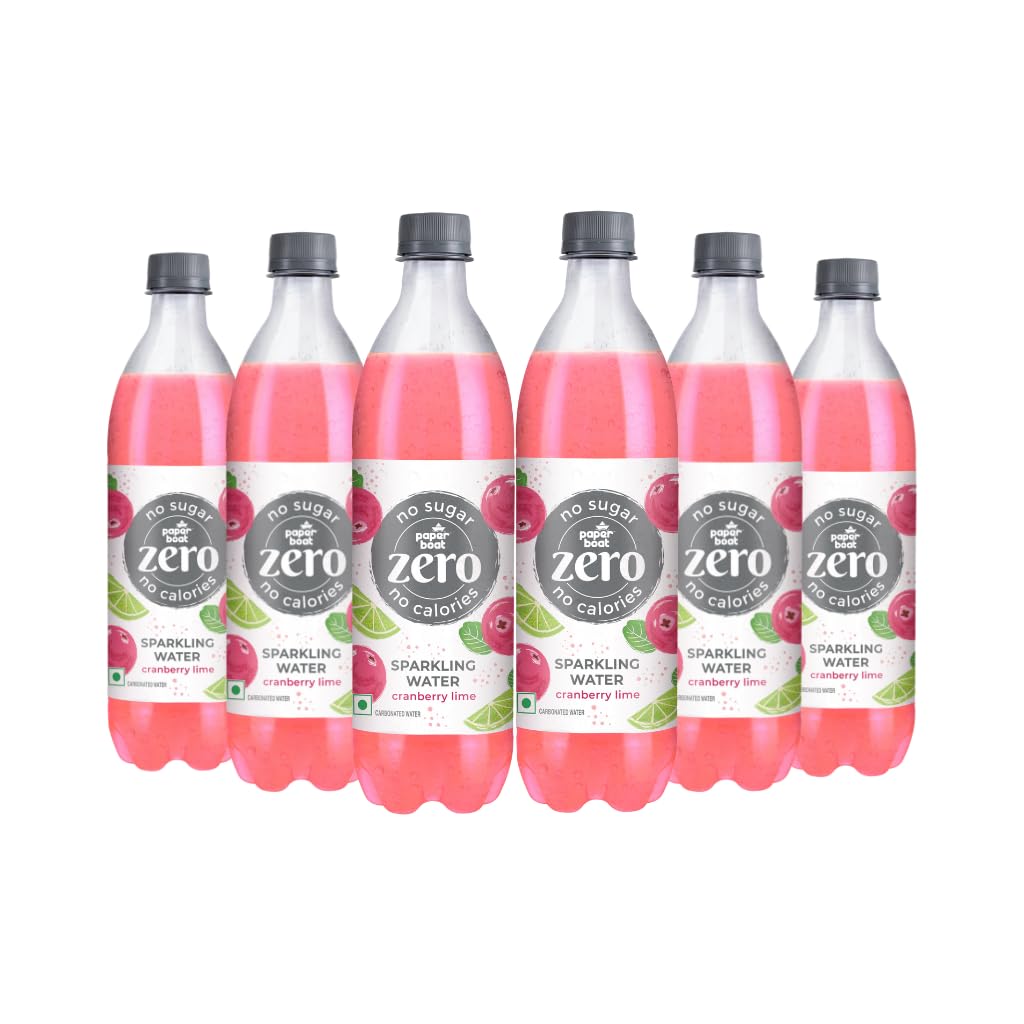 Paper Boat Zero Cranberry Lime Sparkling Water, Pack of 6, 600ml Each ...